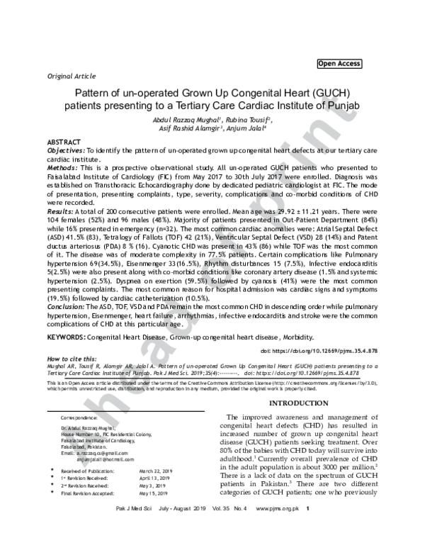 (PDF) Pattern of un-operated Grown Up Congenital Heart (GUCH) patients ...
