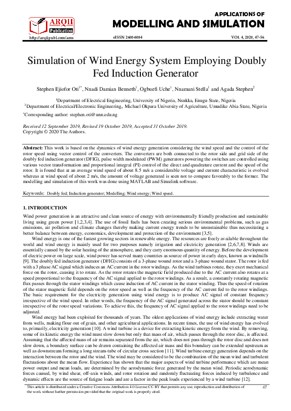 (PDF) Simulation of Wind Energy System Employing Doubly Fed Induction Generator