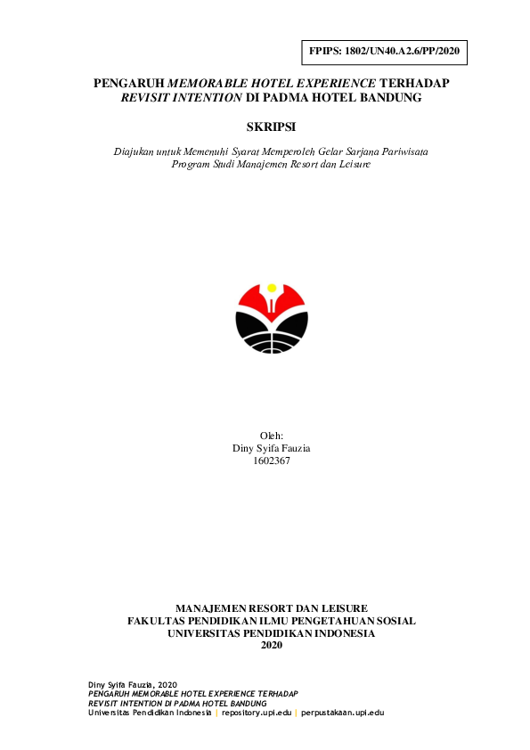 (PDF) Pengaruh Memorable Hotel Experience Terhadap Revisit Intention DI ...