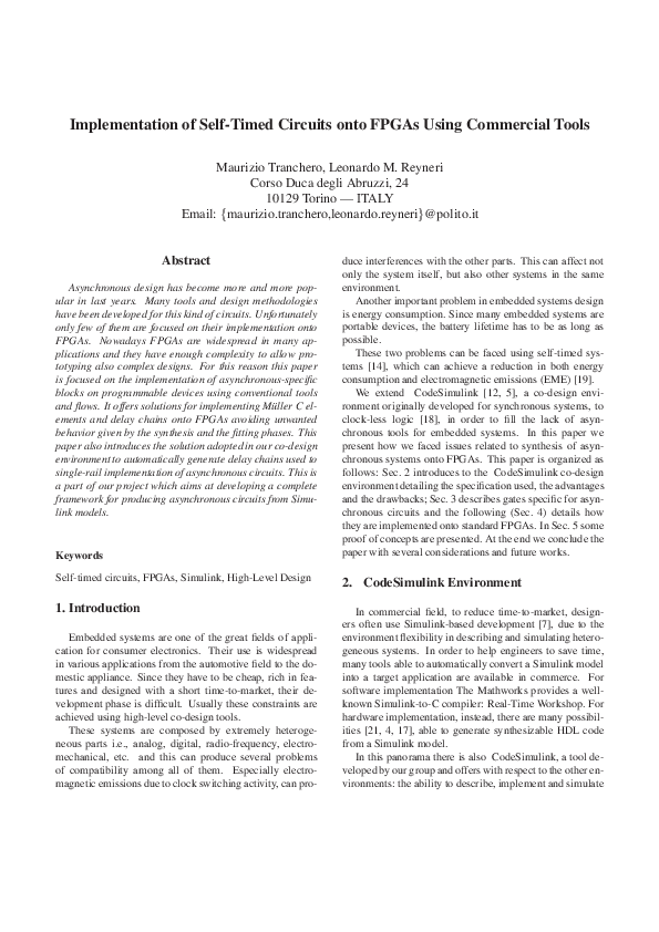 Pdf Implementation Of Self Timed Circuits Onto Fpgas Using Commercial