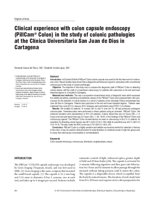 (PDF) Clinical experience with colon capsule endoscopy (PillCam© Colon ...