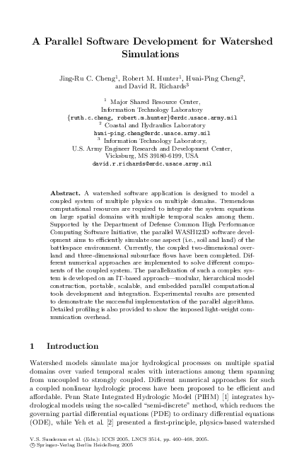 (PDF) A Parallel Software Development for Watershed Simulations