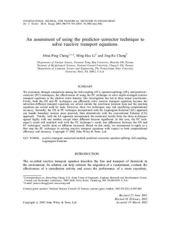 (PDF) An assessment of using the predictor-corrector technique to solve reactive transport equations