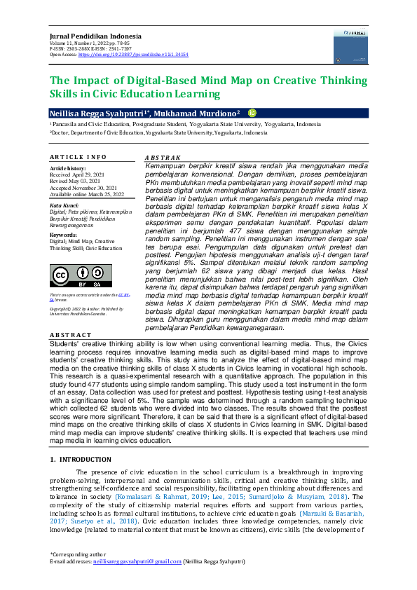 (PDF) The Impact of Digital-Based Mind Map on Creative Thinking Skills ...