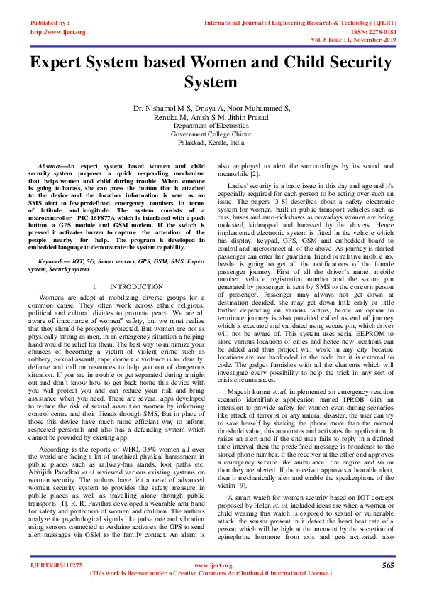 (PDF) Expert System based Women and Child Security System