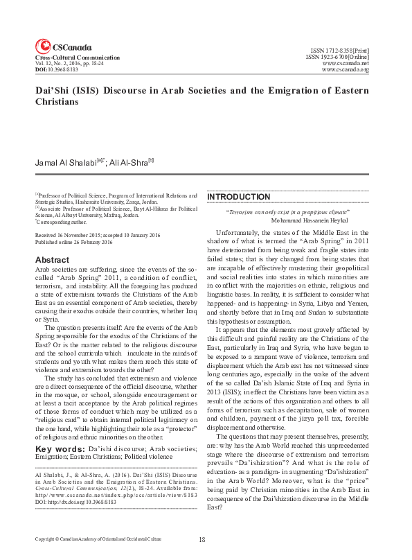 (PDF) Dai'Shi (ISIS) Discourse in Arab Societies and the Emigration of ...