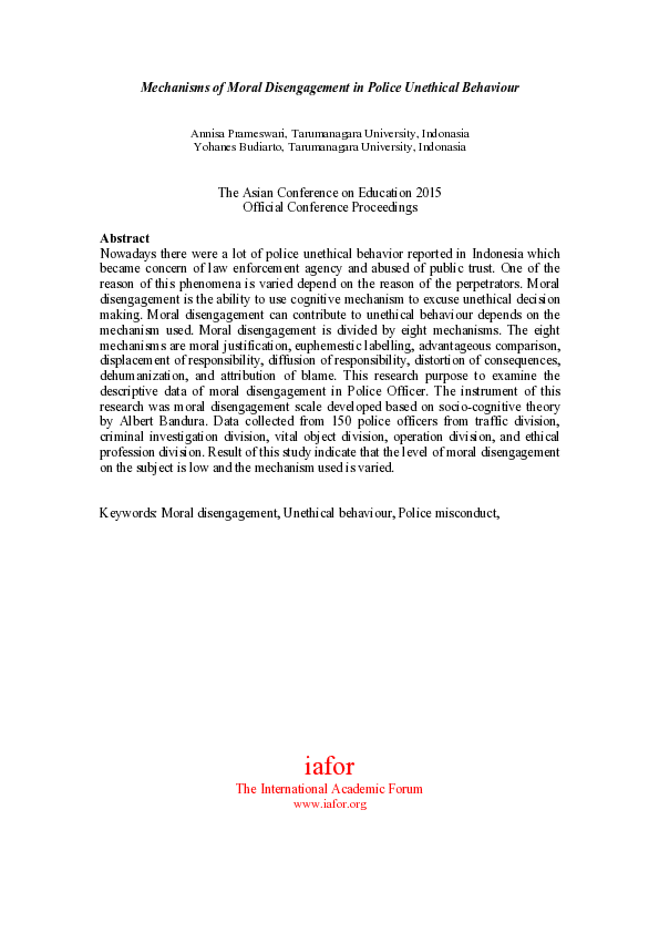 (PDF) Mechanisms of Moral Disengagement in Police Unethical Behaviour