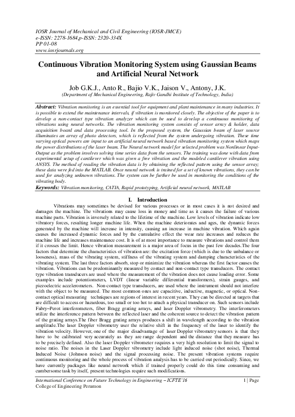 Pdf Continuous Vibration Monitoring System Using Gaussian Beams And Artificial Neural Network