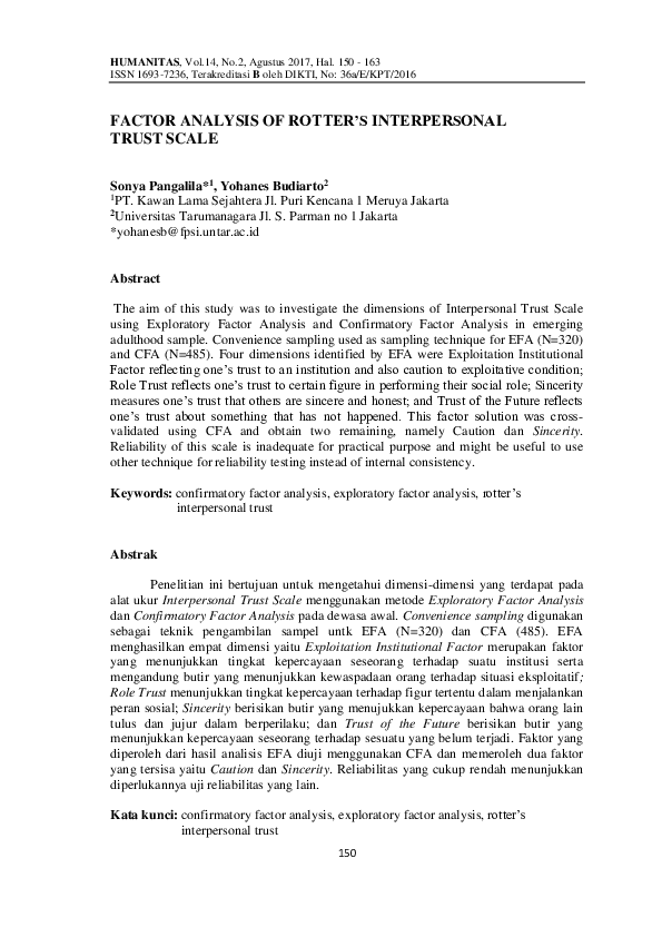 (PDF) Factor Analysis of Rotter’s Interpersonal Trust Scale