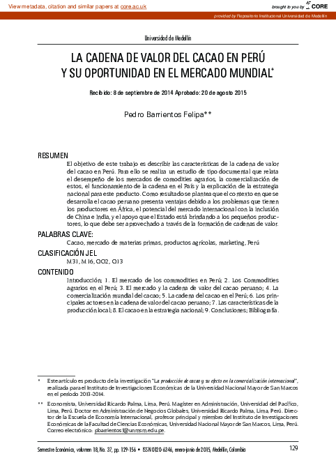 (PDF) The Cocoa Value Chain in Peru and Its Opportunities in the Global ...