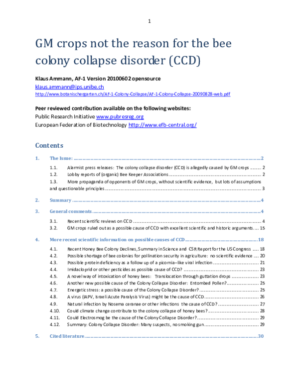(PDF) 1 GM crops not the reason for the bee colony collapse disorder ...