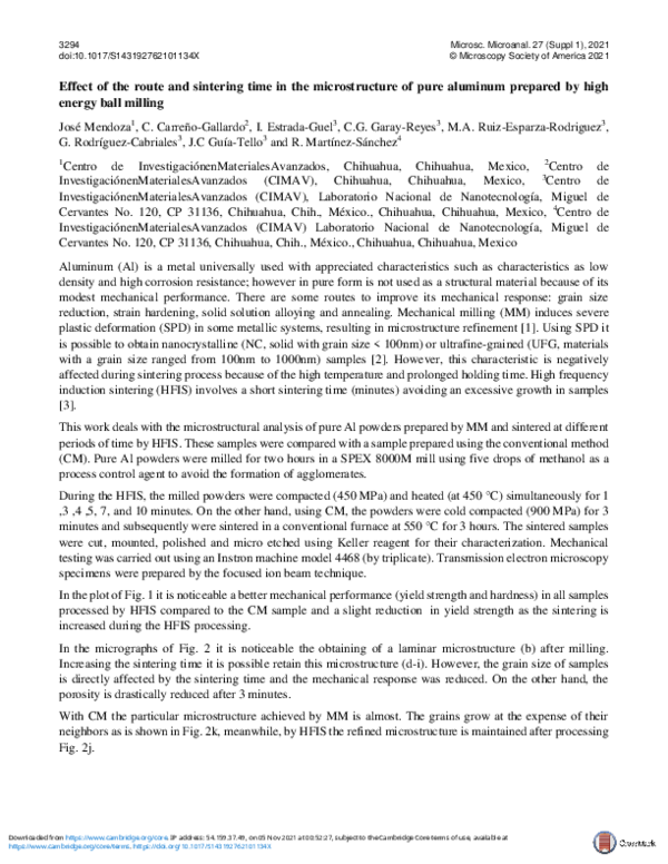 (PDF) Effect of the route and sintering time in the microstructure of pure aluminum prepared by ...