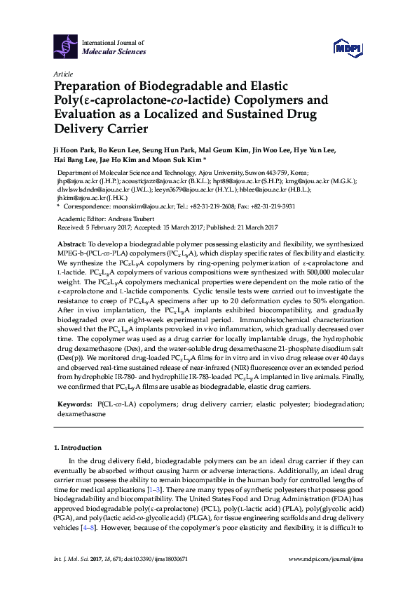 (PDF) Preparation of Biodegradable and Elastic Poly(ε-caprolactone-co-lactide) Copolymers and ...