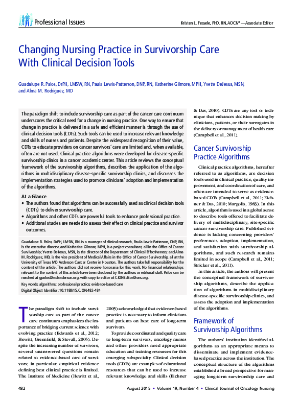 (PDF) Changing Nursing Practice in Survivorship Care With Clinical ...