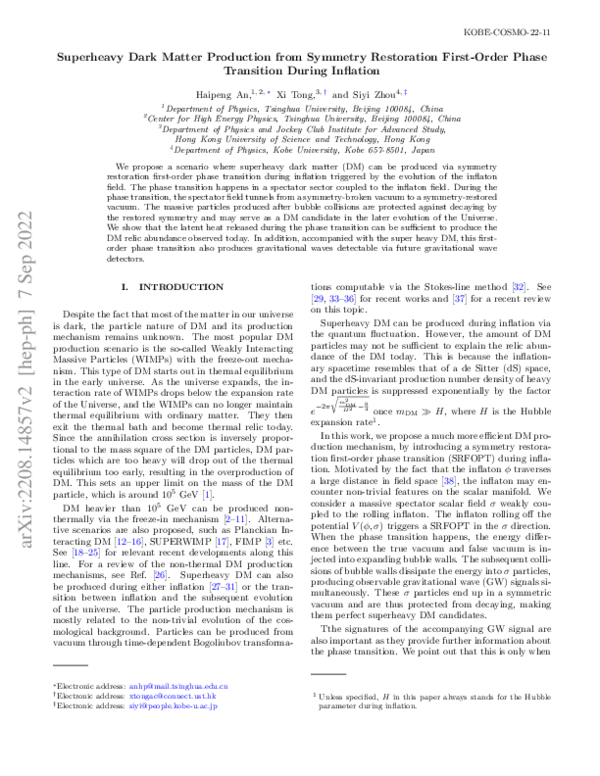 (PDF) Superheavy Dark Matter Production from Symmetry Restoration First-Order Phase Transition ...