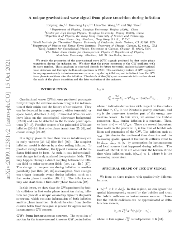 (PDF) A unique gravitational wave signal from phase transition during inflation*