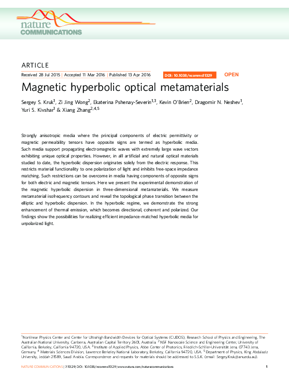 (PDF) Magnetic hyperbolic optical metamaterials