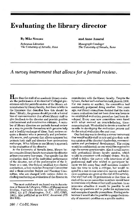 (PDF) Evaluating the library director