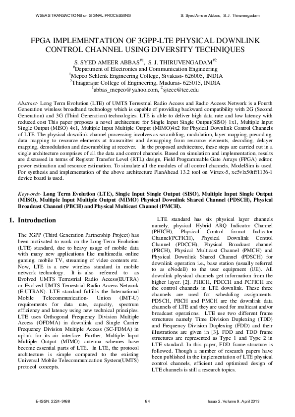 (PDF) Fpga Implementation of 3GPP-LTE Physical Downlink Control Channel Using Diversity Techniques
