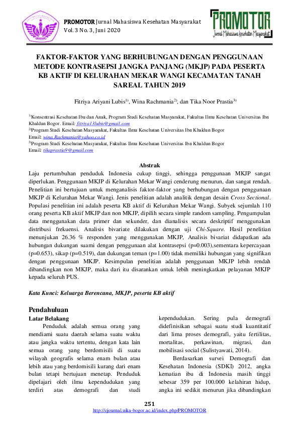 (PDF) Faktor-Faktor Yang Berhubungan Dengan Penggunaan Metode Kontrasepsi Jangka Panjang (MKJP ...