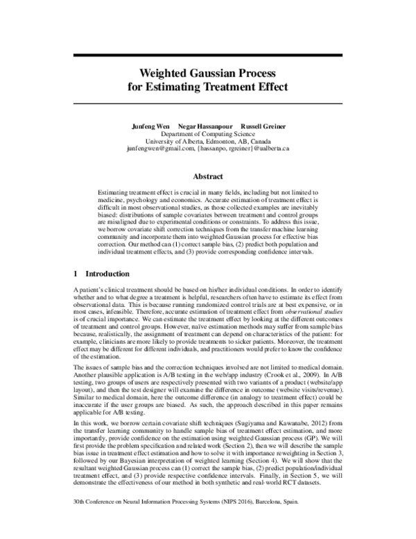 (PDF) Weighted Gaussian Process for Estimating Treatment Effect