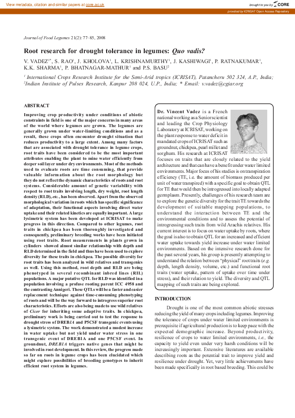 (PDF) Root research for drought tolerance in legumes: quo vadis