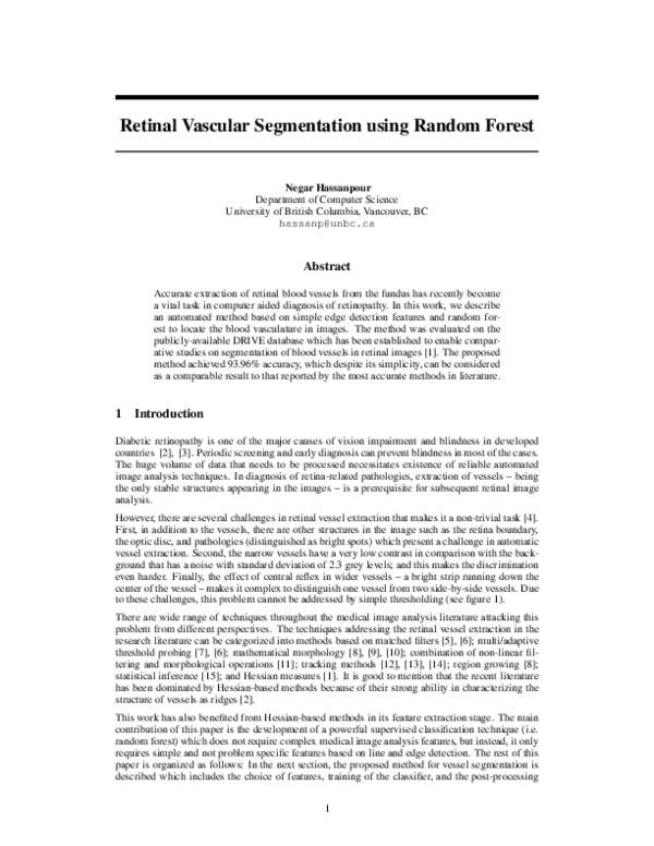 (PDF) Retinal Vascular Segmentation using Random Forest (PDF) Retinal Vascular Segmentation using Random Forest