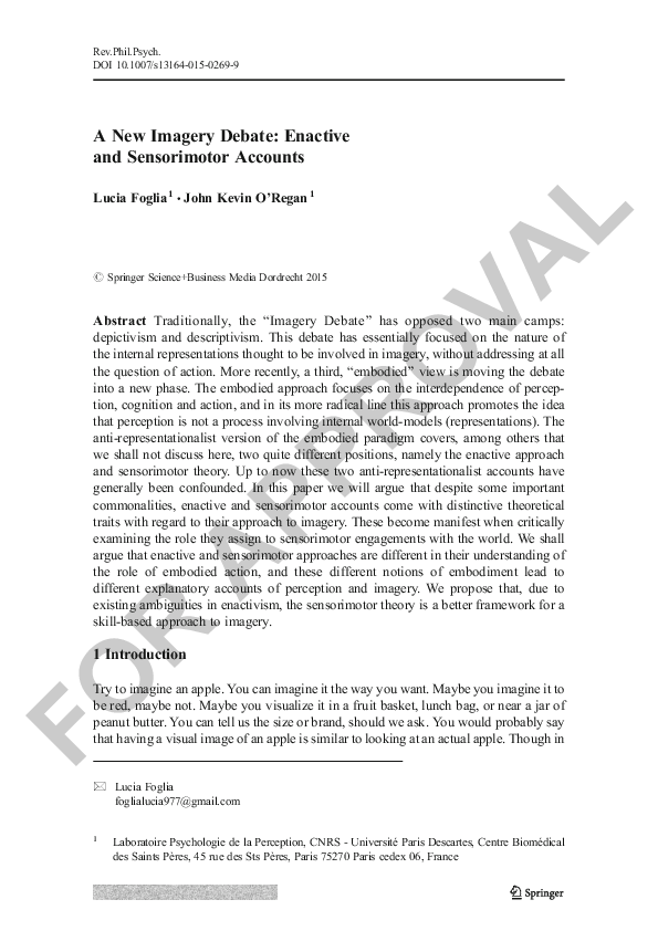 (PDF) A New Imagery Debate: Enactive and Sensorimotor Accounts