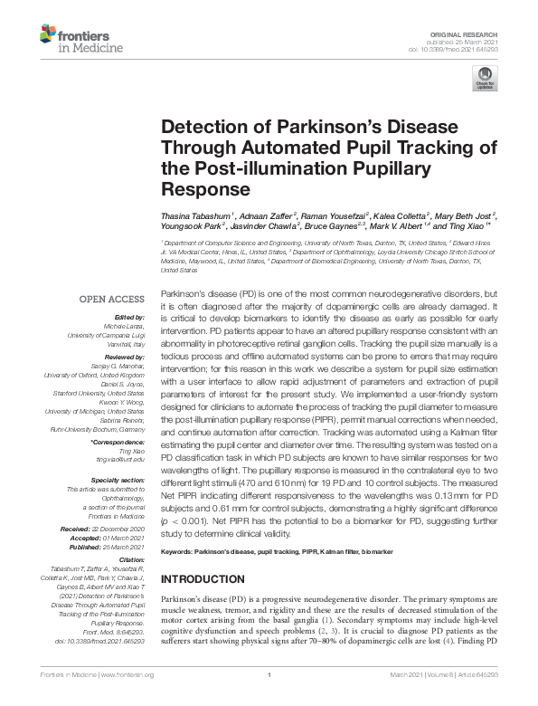 (PDF) Detection of Parkinson's Disease Through Automated Pupil Tracking ...