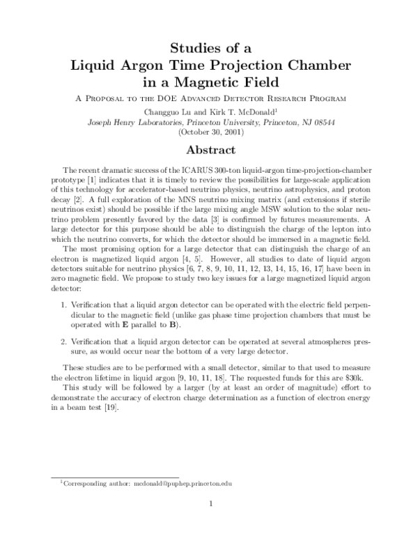 (PDF) Studies of a Liquid Argon Time Projection Chamber in a Magnetic ...