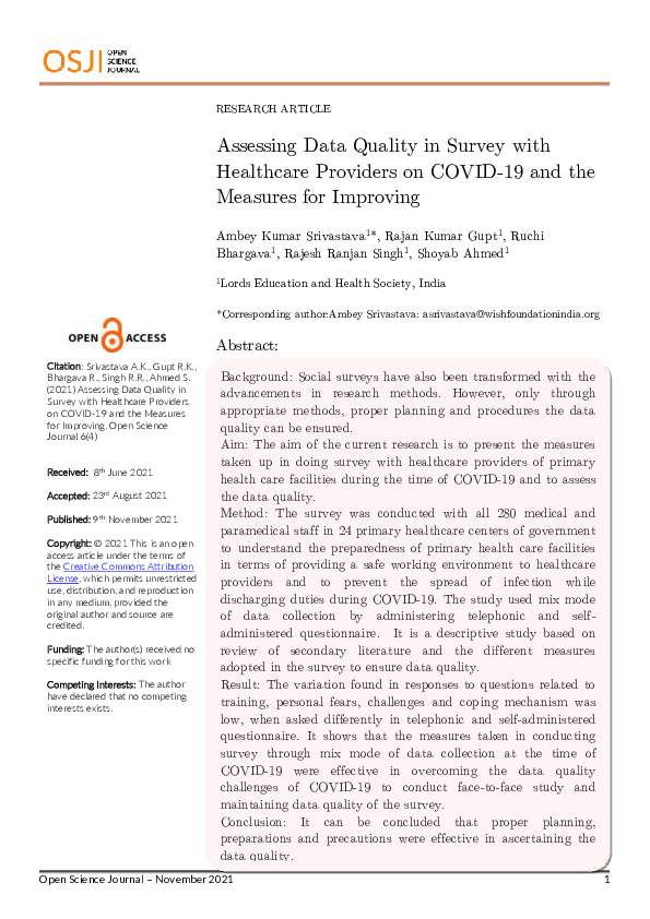 (PDF) Assessing data quality in survey with healthcare providers on COVID-19 and the measures ...