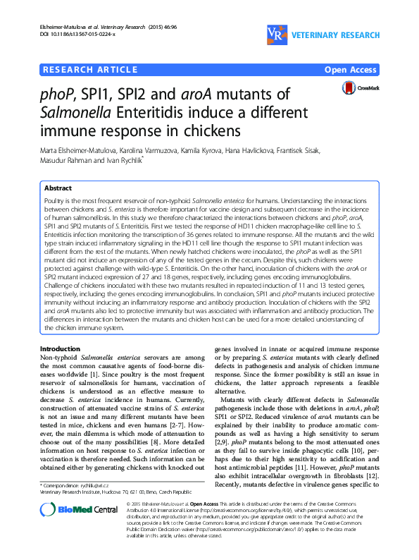 (PDF) phoP, SPI1, SPI2 and aroA mutants of Salmonella Enteritidis ...