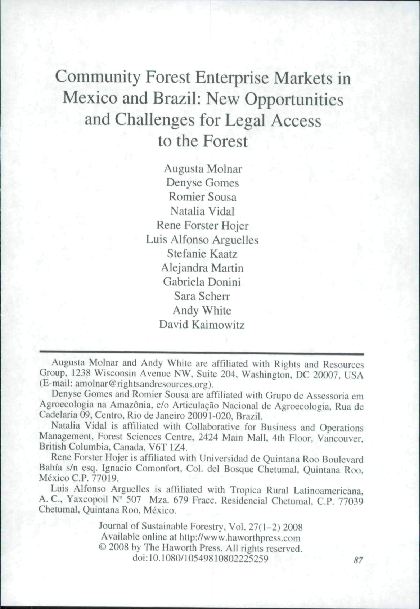 (PDF) Community Forest Enterprise Markets in Mexico and Brazil: New ...
