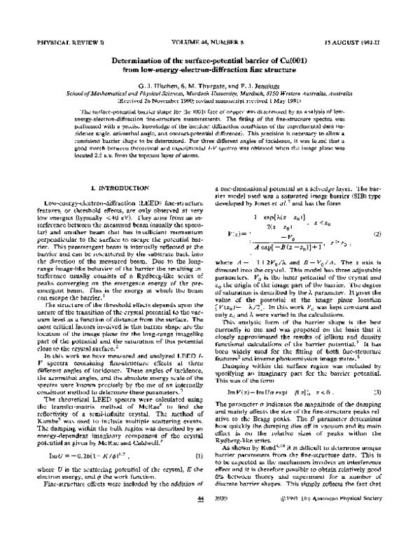 (PDF) Determination of the surface-potential barrier of Cu(001) from low-energy-electron ...