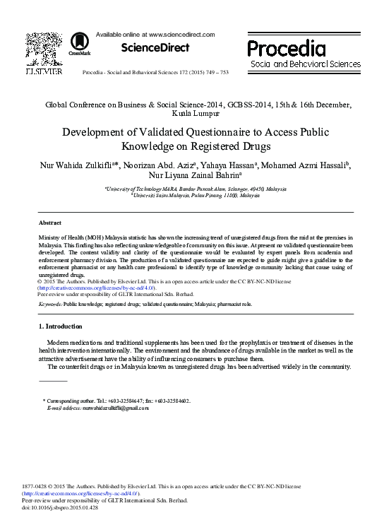 (PDF) Development of Validated Questionnaire to Access Public Knowledge ...
