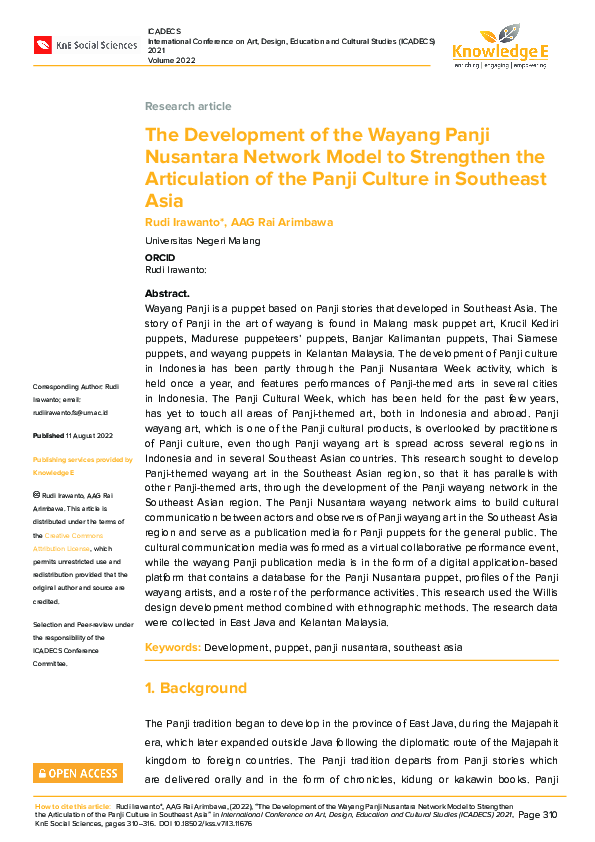 The Development of the Wayang Panji Nusantara Network Model to ...