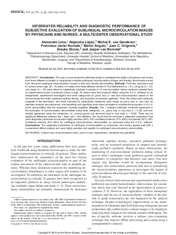Pdf Inter Rater Reliability And Diagnostic Performance Of Subjective