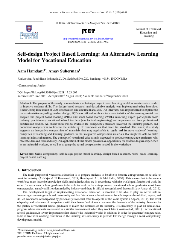 (PDF) Self-design Project Based Learning: Alternative Learning in ...