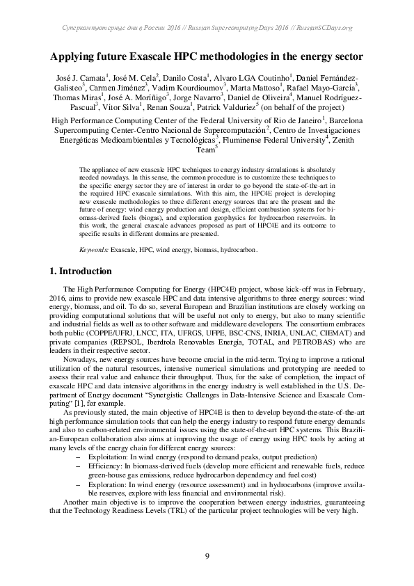 (PDF) Applying future Exascale HPC methodologies in the energy sector
