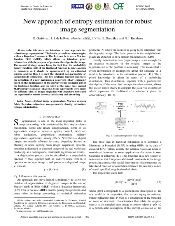 Pdf New Approach Of Entropy Estimation For Robust Image Segmentation