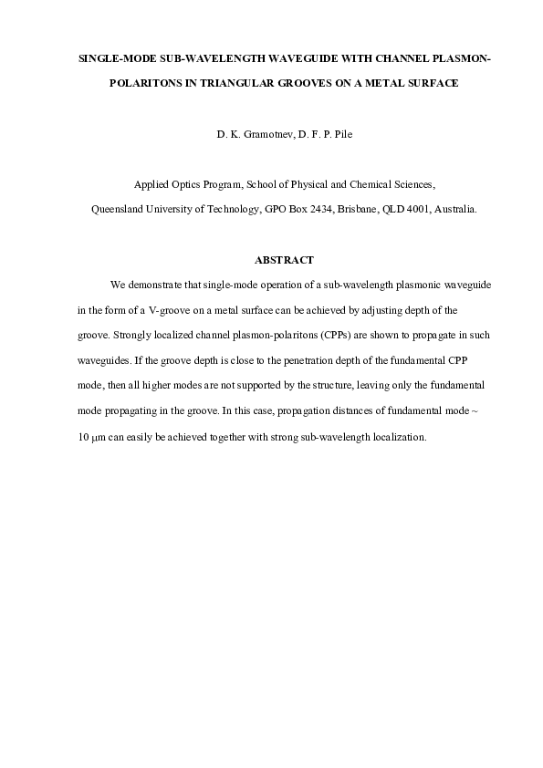 (PDF) Single-mode subwavelength waveguide with channel plasmon ...