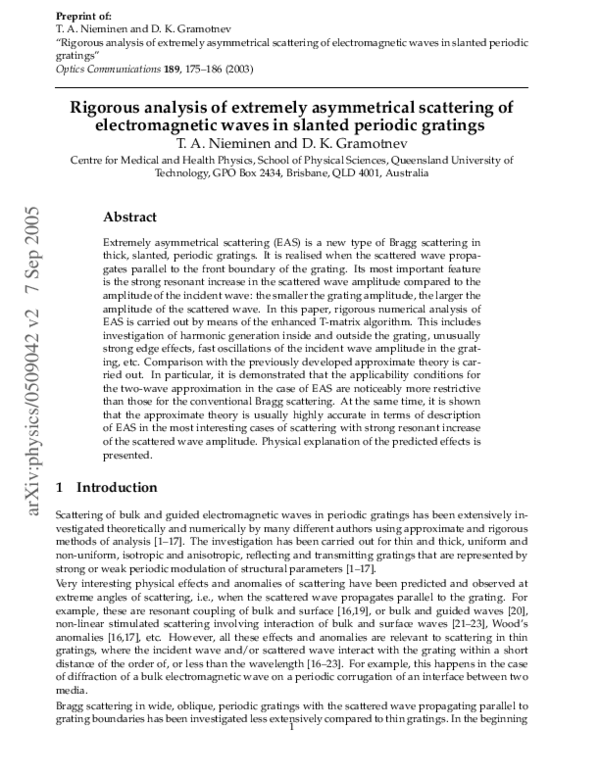 (PDF) Rigorous analysis of extremely asymmetrical scattering of ...