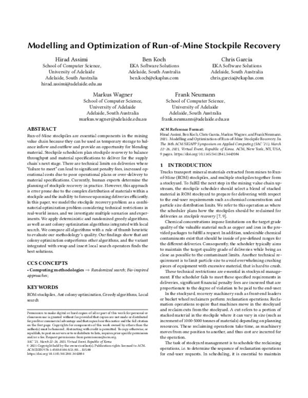 (PDF) Modelling and optimization of run-of-mine stockpile recovery ...