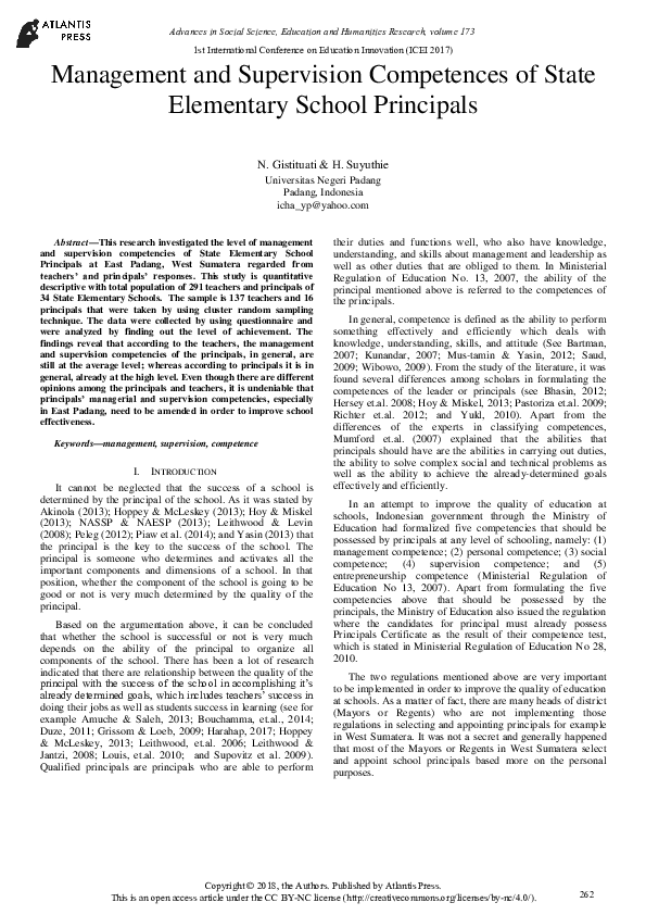 (PDF) Management and Supervision Competences of State Elementary School Principals