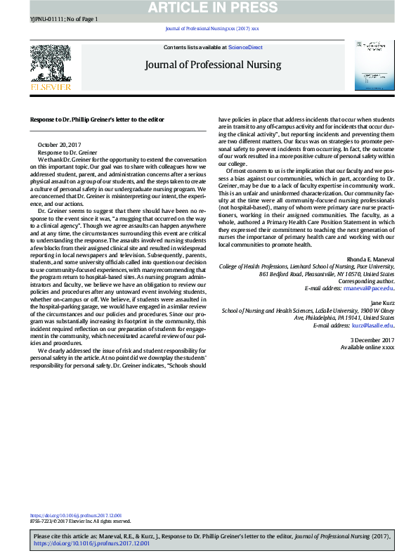 (PDF) Response to Dr. Phillip Greiner's letter to the editor