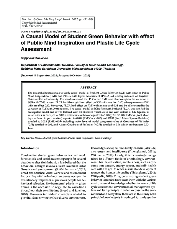 (PDF) A Causal Model of Student Green Behavior with effect of Public Mind Inspiration and ...