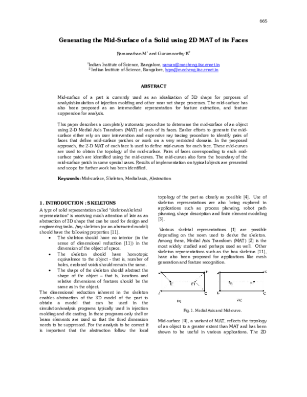 (PDF) Generating the Mid-Surface of a Solid using 2D MAT of its Faces | Balan Gurumoorthy ...