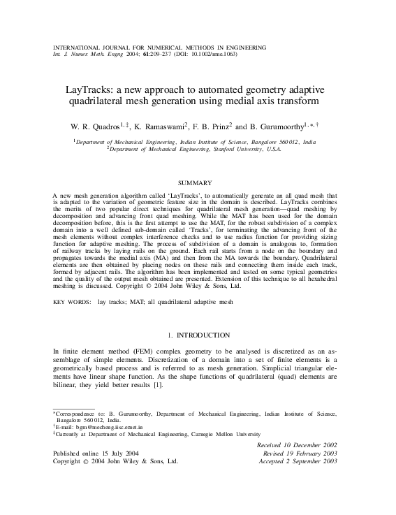 Pdf Laytracks A New Approach To Automated Geometry Adaptive Quadrilateral Mesh Generation