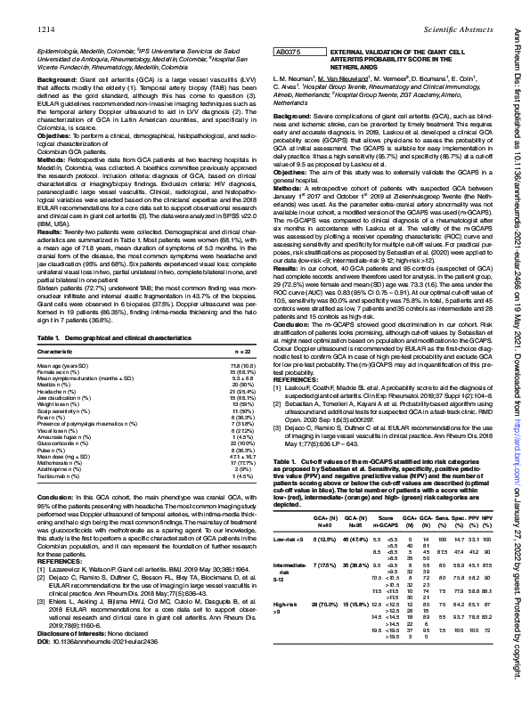 (PDF) AB0375 EXTERNAL Validation of the Giant Cell Arteritis ...