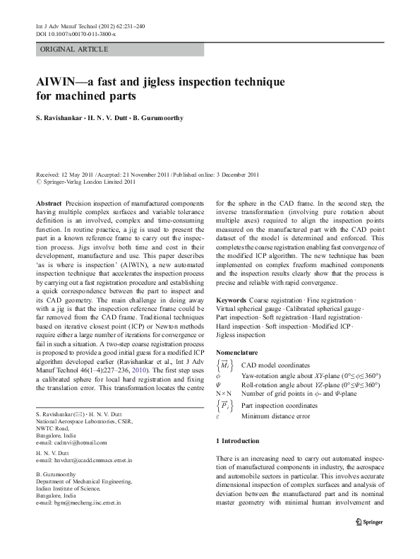 (PDF) AIWIN—a fast and jigless inspection technique for machined parts